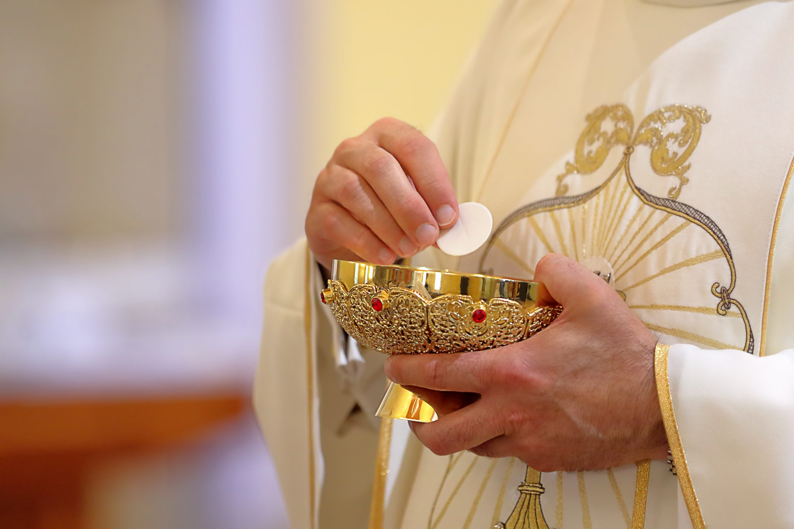 Holy host in the hands of the priest on the altar during the cel | Ruah ...